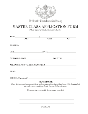 Fillable Online ADVANCED MASTER CLASS APPLICATION FORM Fax Email Print ...