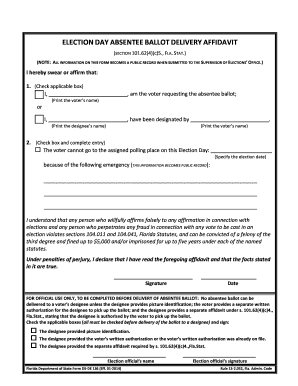 Fillable Online Election day absentee ballot delivery affidavit ...