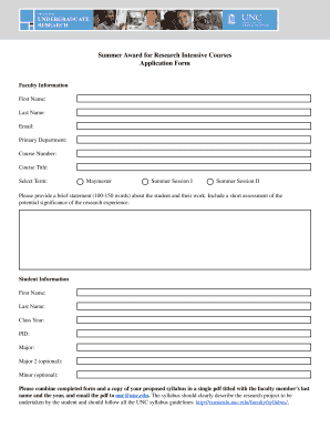 Fillable Online our unc Summer Award for Research Intensive Courses Application Form Fax Email ...