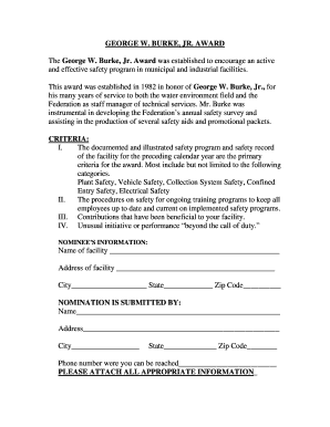 Fillable Online wv-wea GEORGE W BURKE JR AWARD George W Burke Jr Award ...