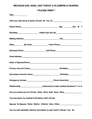 Fillable Online New Patient Forms - Michigan Ears, Nose, and Throat Fax ...