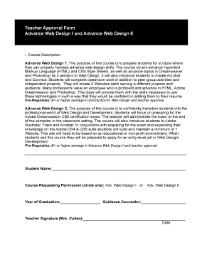 Fillable Online Teacher Approval Form Advance Web Design I and Advance ...