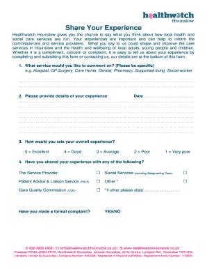 Fillable Online healthwatchhounslow co Patient Experience Form (PDF ...