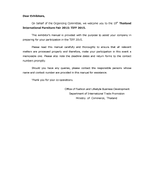 Fillable Online Dear Exhibitors, On behalf of the Organizing Committee ...