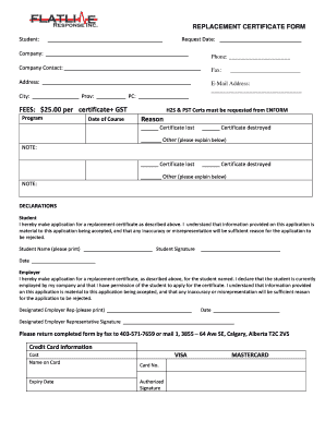 Fillable Online REPLACEMENT CERTIFICATE FORM - Flatline Fax Email Print - pdfFiller