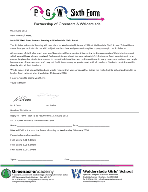 Fillable Online greenacreacademytrust co Re PGW Sixth Form Parents ...