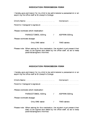 Fillable Online bpslism catholic edu MEDICATION PERMISSION FORM ...