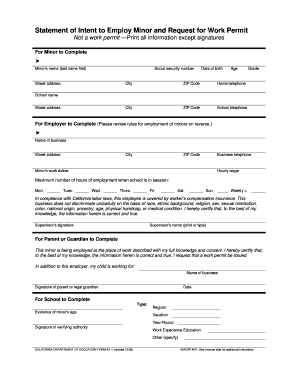 Fillable Online hometech Statement of Intent to Employ Minor and ...