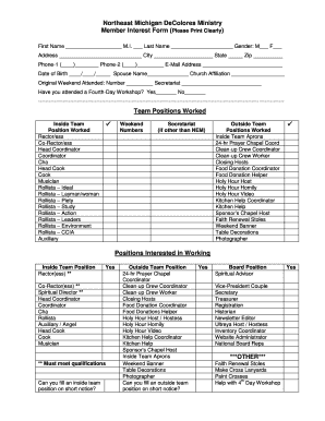 Fillable Online Northeast Michigan DeColores Ministry Member Interest ...