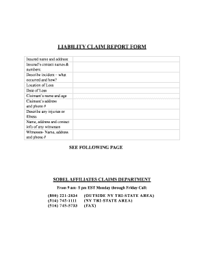 Fillable Online Liability claim report form - Sobel Insurance Fax Email ...