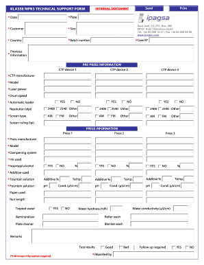 Fillable Online ipagsa KLASSE NPN3 TECHNICAL SUPPORT FORM INTERNAL DOCUMENT Fax Email Print ...