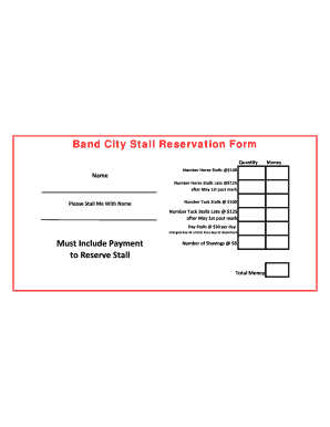 Fillable Online sqha Band City Stall Reservation Form - bSQHAb Fax ...