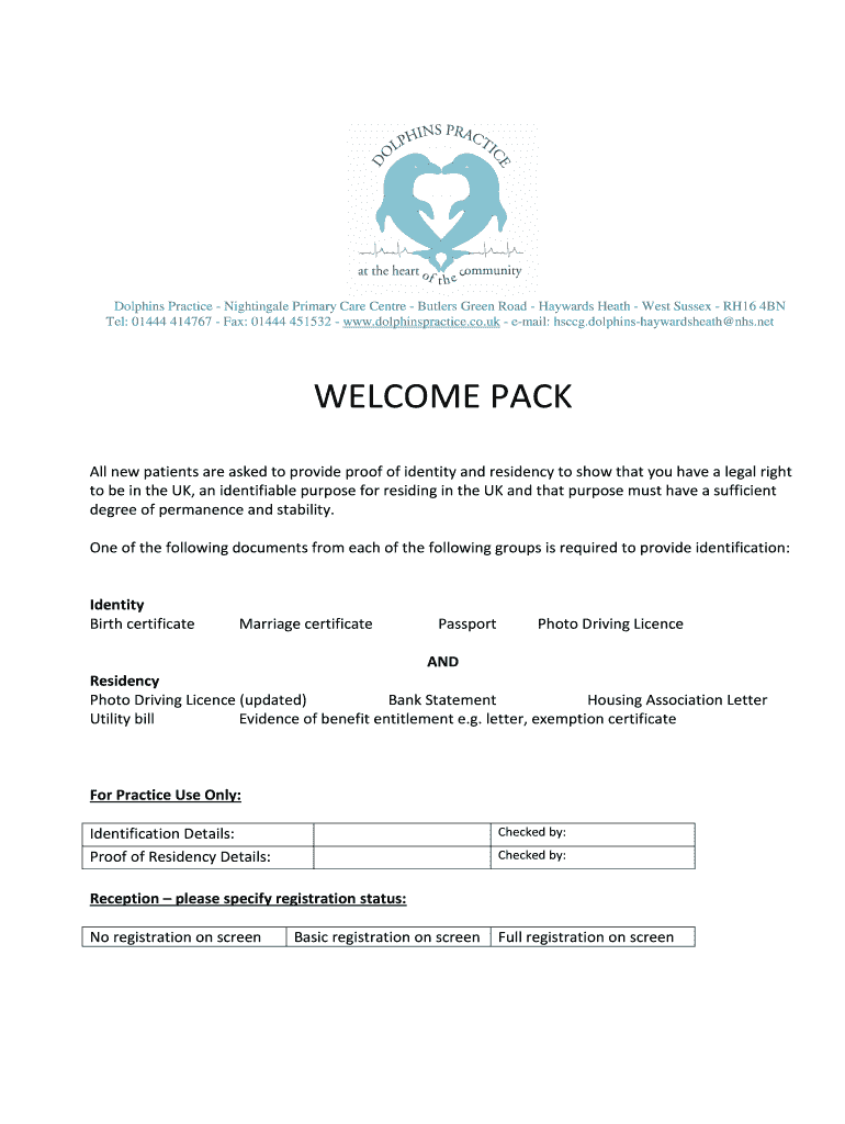 Fillable Online WELCOME PACK - bdolphinspracticebbcobbukb Fax Email ...