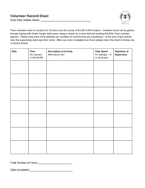 Fillable Online Volunteer Record Sheet - Enso Fax Email Print - pdfFiller