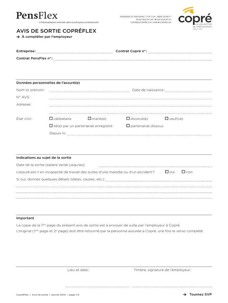 Remplissable En Ligne copre AVIS DE SORTIE COPR FLEX Fax Email Imprimer ...