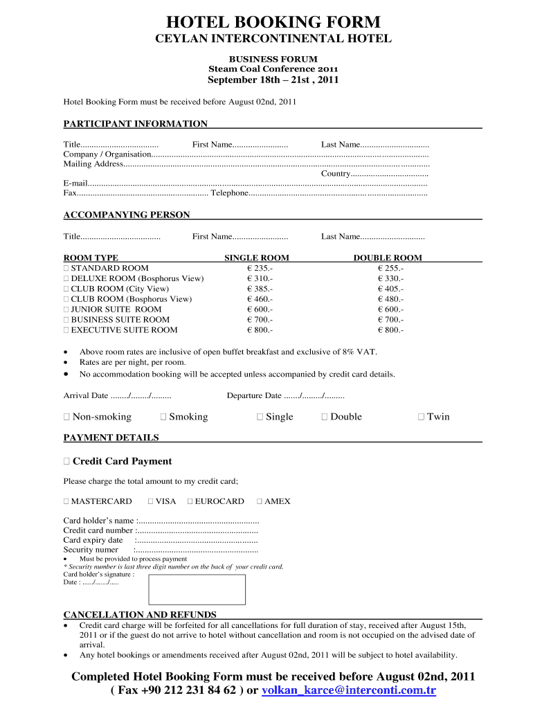 Fillable Online b-forum HOTEL BOOKING FORM - b-forumru Fax Email Print ...