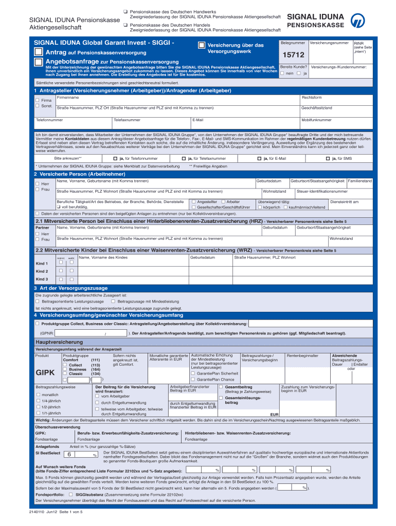 Fillable Online SIGNAL IDUNA Global Garant Invest - SIGGI - Antrag ...