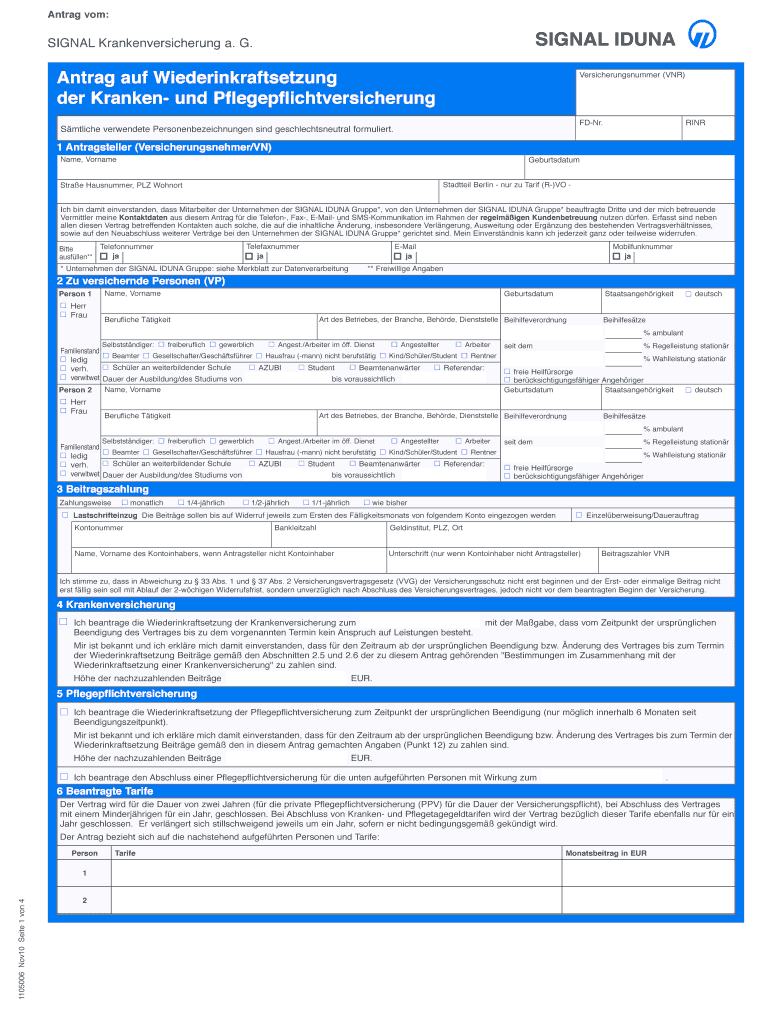Fillable Online Antrag auf Wiederinkraftsetzung Versicherungsnummer VNR ...