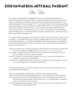 Fillable Online Golden Goddess Contestant Packet - Hawaii Boa Arts Ball ...
