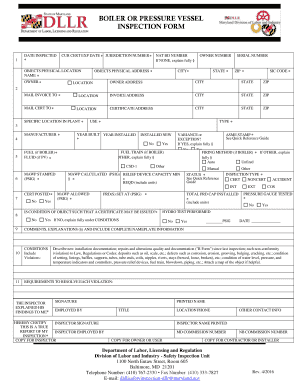Fillable Online BOILER OR PRESSURE VESSEL INSPECTION FORM - Maryland ...