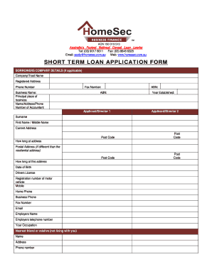 Fillable Online SHORT TERM LOAN APPLICATION FORM - bHomeSecb Business ...