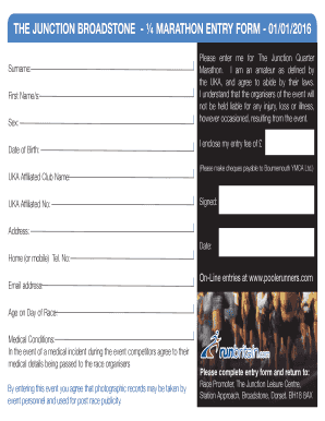 Fillable Online Quarter marathon forms web 2016 - Poole Runners Fax ...