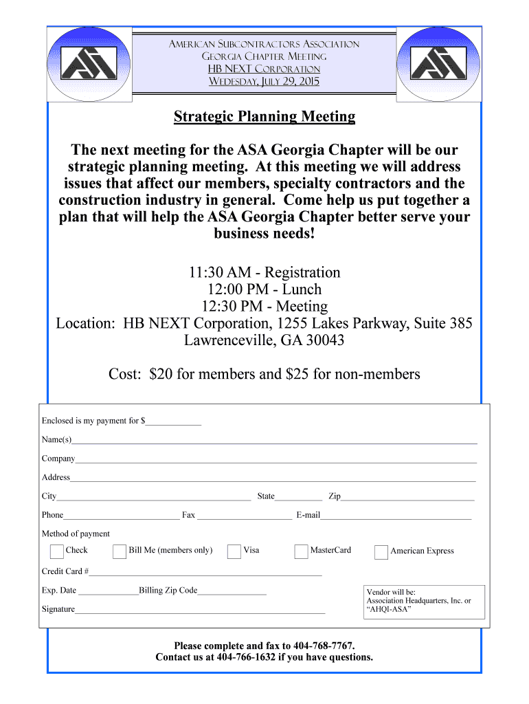 Fillable Online asageorgia Strategic Planning Meeting The next meeting for the ASA Georgia ...