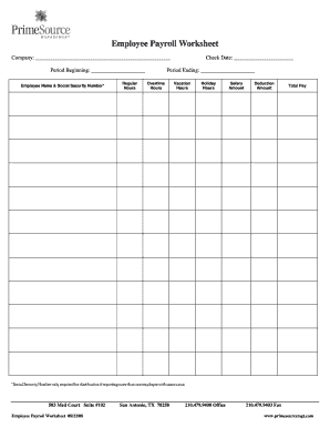 Fillable Online Employee Payroll Worksheet - bljmservicesbbcomb Fax ...