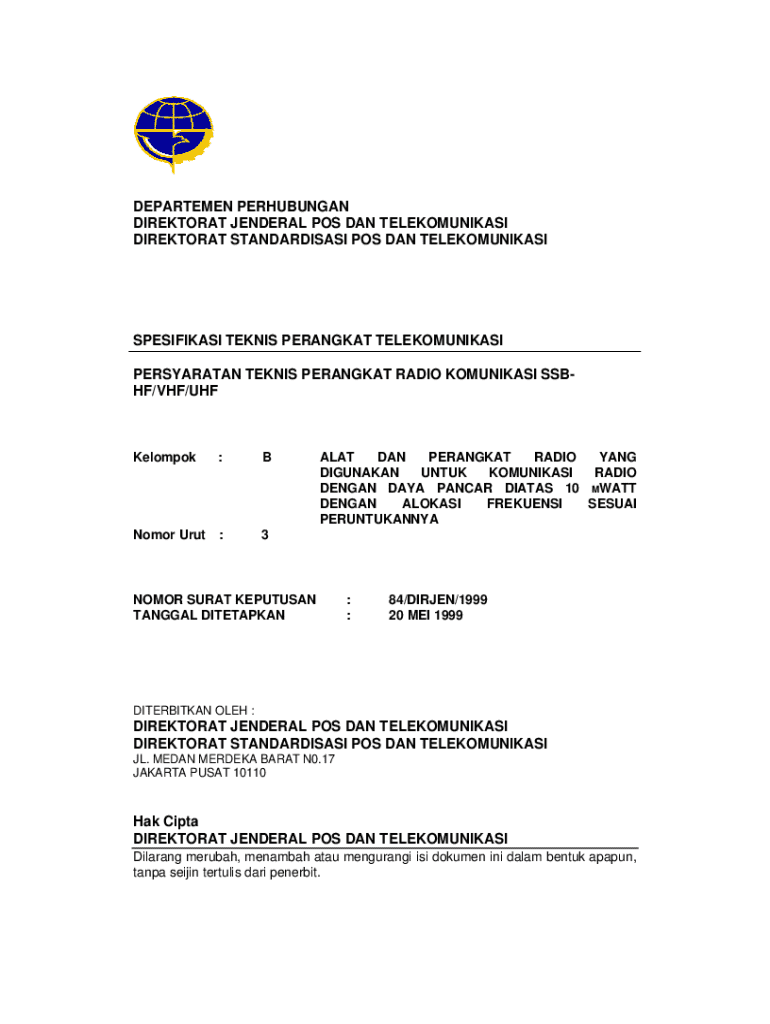 Fillable Online PERSYARATAN TEKNIS PERANGKAT RADIO KOMUNIKASI SSBHF/VHF/UHF Fax Email Print ...