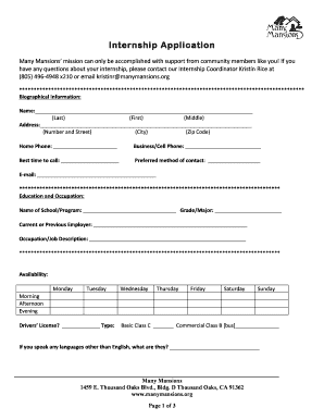Fillable Online Internship Application - Many Mansions Fax Email Print - pdfFiller