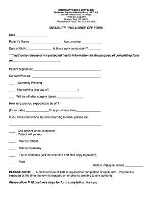 Fillable Online DISABILITY FMLA DROP OFF FORM - Overland Park KS Fax ...