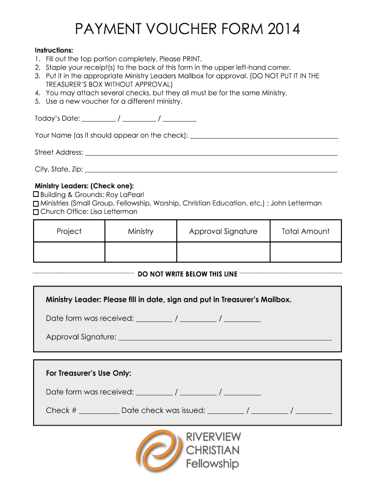 Fillable Online PAYMENT VOUCHER FORM 2014 - Riverview Christian ...