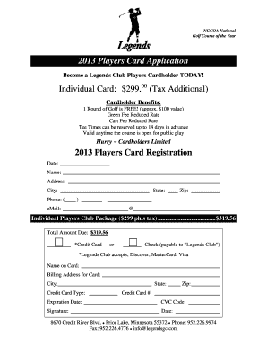 Fillable Online 2013 Players Card Application Fax Email Print - pdfFiller