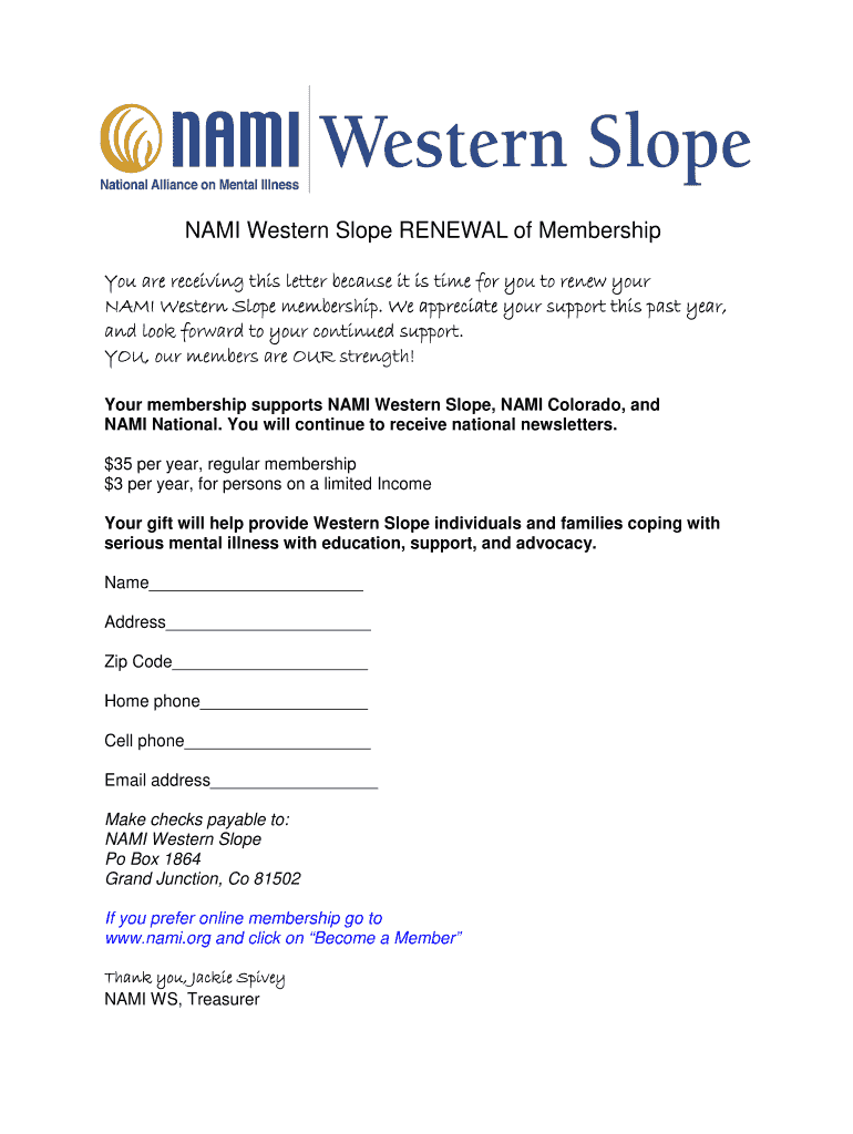 Fillable Online namiws NAMI WS Membership Renewal Letter - NAMI Western ...