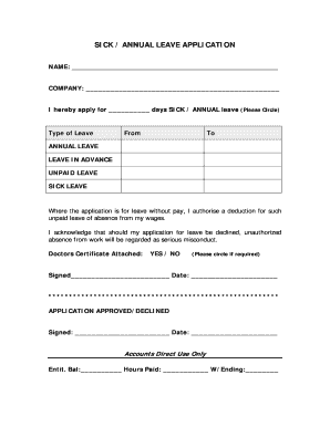 Fillable Online SICK ANNUAL LEAVE APPLICATION - Accounts Direct Fax ...