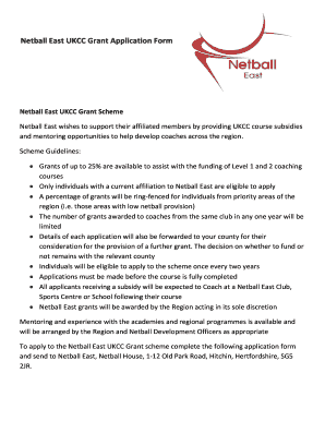 Fillable Online netballeast org Netball East UKCC Grant Application ...