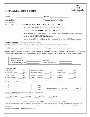 Fillable Online CUPCAKES ORDER FORM Fax Email Print - pdfFiller