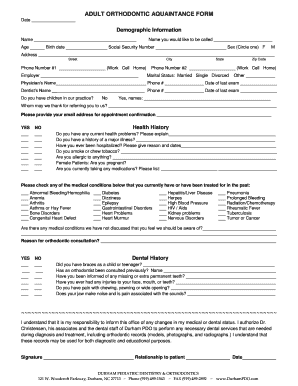 Fillable Online ORTHODONTIC ACQUAINTANCE FORM Fax Email Print - pdfFiller