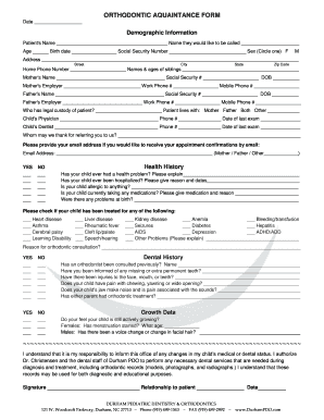 Fillable Online ORTHODONTIC ACQUAINTANCE FORM - bdurhampdobbcomb Fax ...