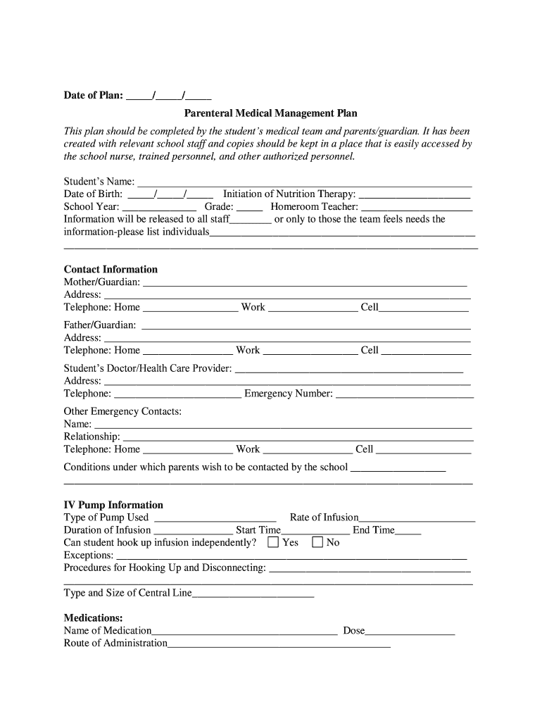 Fillable Online thriverx Diabetes Medical Management Plan - bThriveRxb ...