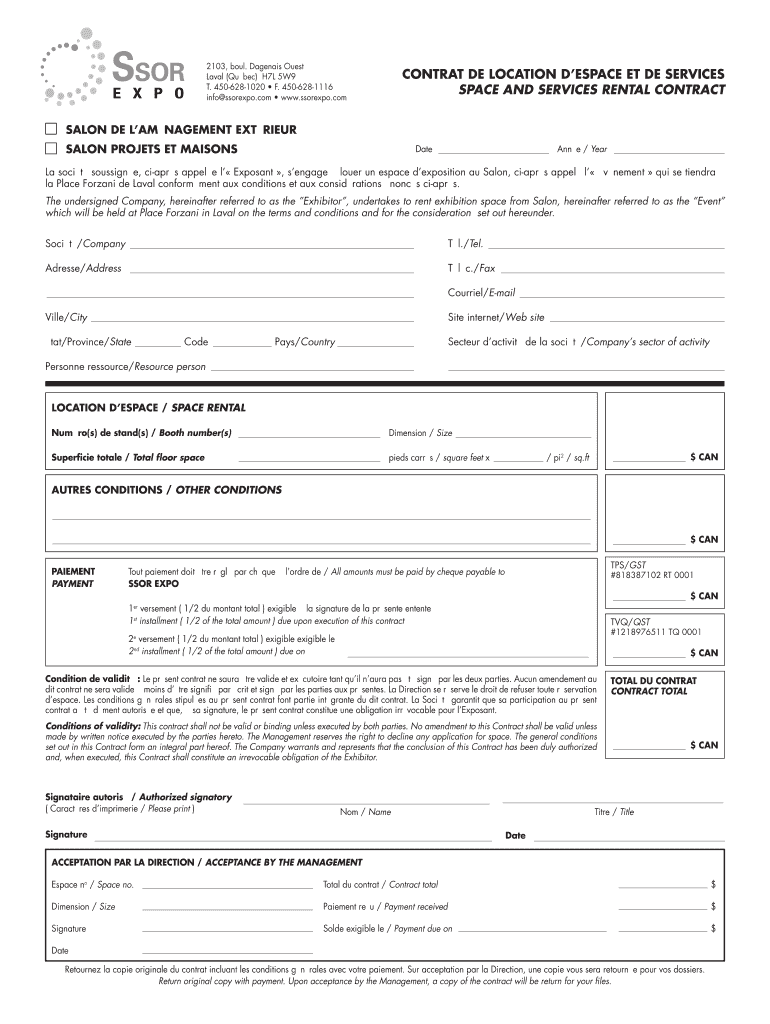 Fillable Online Contrat de location d'espace et de services space and services ... Fax Email ...