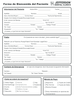 Fillable Online Patient Welcome Form - Web - Spanish Fax Email Print ...
