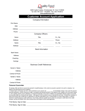 Fillable Online Customer Account Application - Quality Food Fax Email ...
