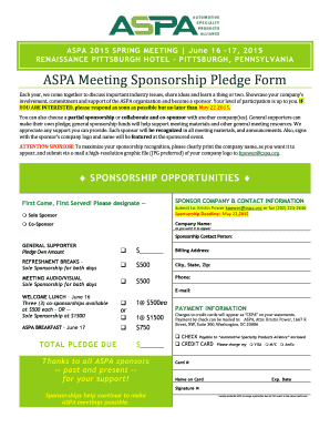 Fillable Online aspalliance ASPA Meeting Sponsorship Pledge Form - Automotive Specialty ...