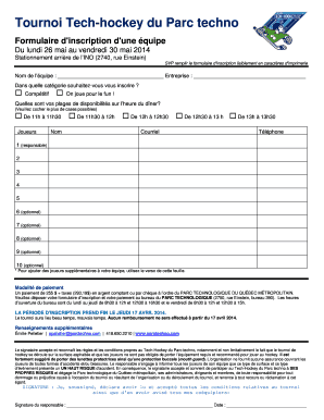 Remplissable En Ligne Remplissable Formulaire d'inscription d'une quipe Fax Email Imprimer ...