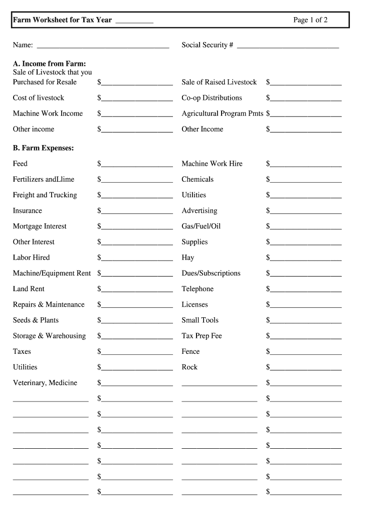 Fillable Online Farm Worksheet for Tax Year - Faron Adamson CPA Fax ...