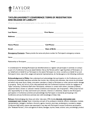 Fillable Online Taylor University Conference Registration Fax Email ...