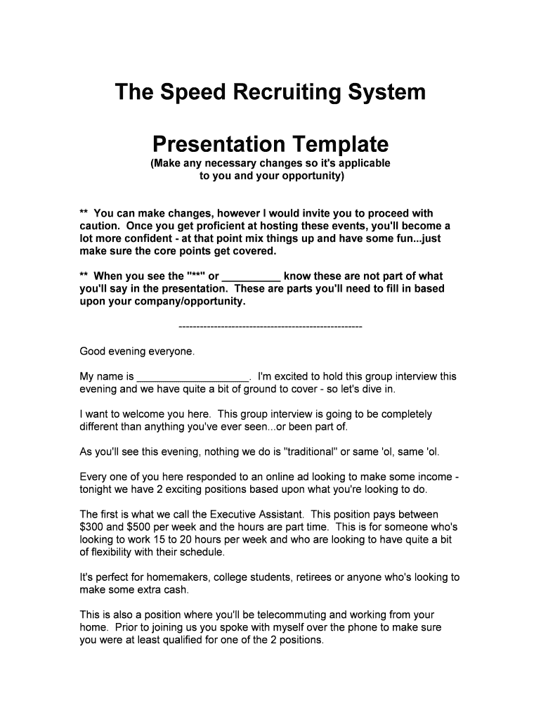 Fillable Online The Speed Recruiting System ...