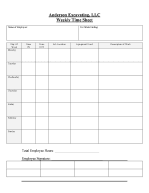 Fillable Online Anderson Excavating LLC Weekly Time Sheet Fax Email ...