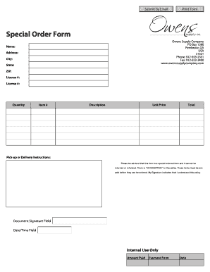 Fillable Online Special Order Form - Owens Supply Company Fax Email ...